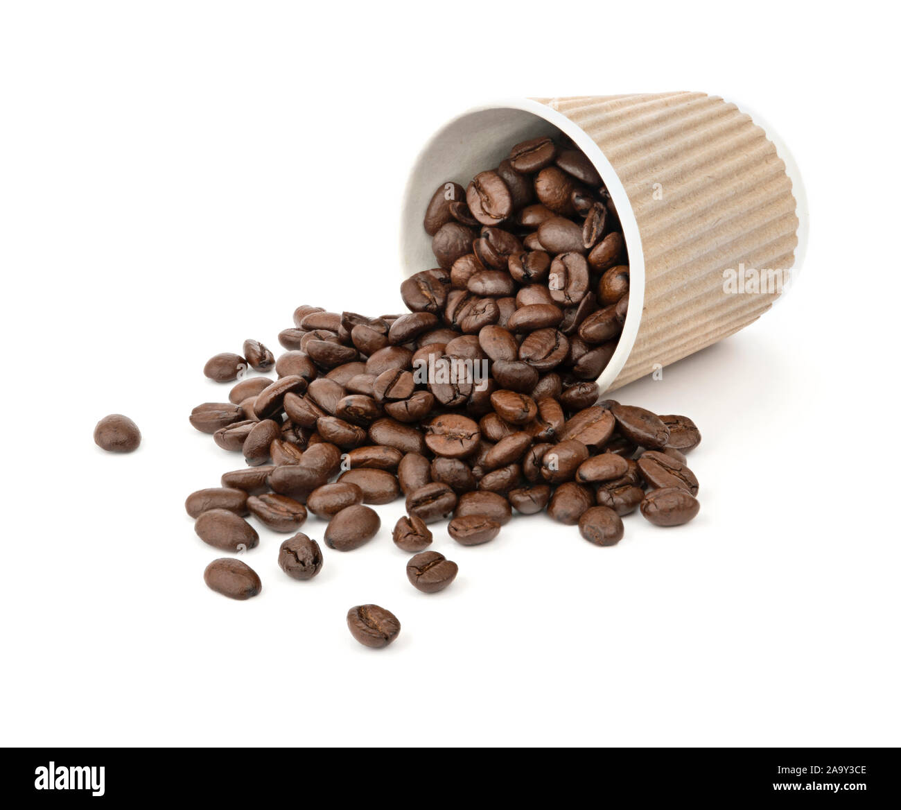 Coffee beans spilling out of a paper cup isolated on white Stock Photo ...