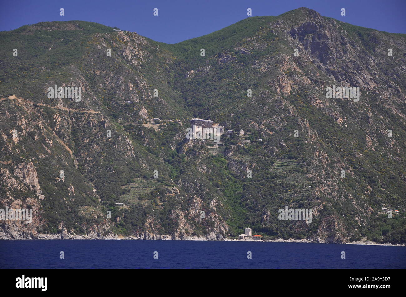 Athos - Holy Mountain in Greece with ancient monasteries Stock Photo ...