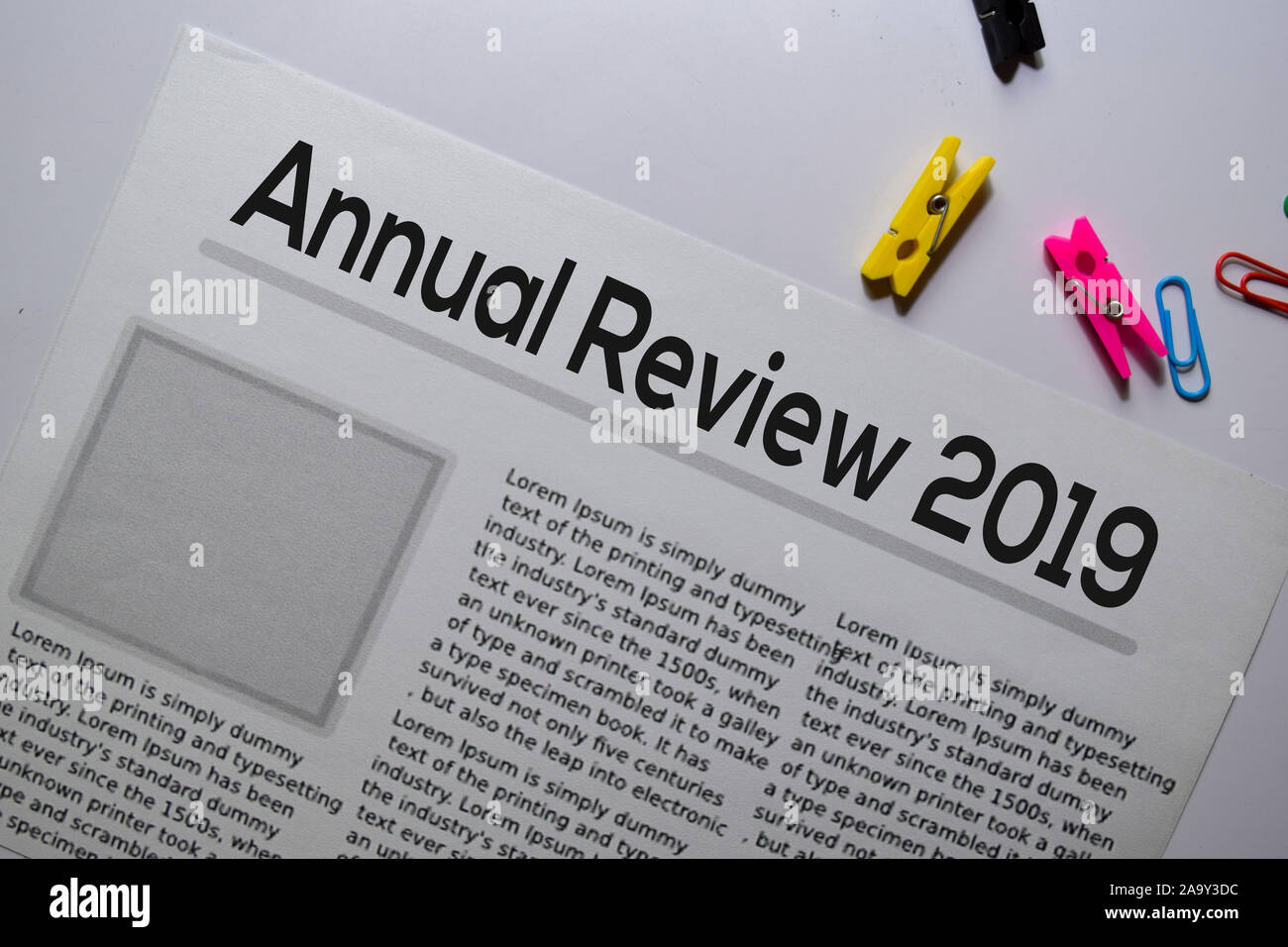 Annual Review 2019 text in headline isolated on white background ...