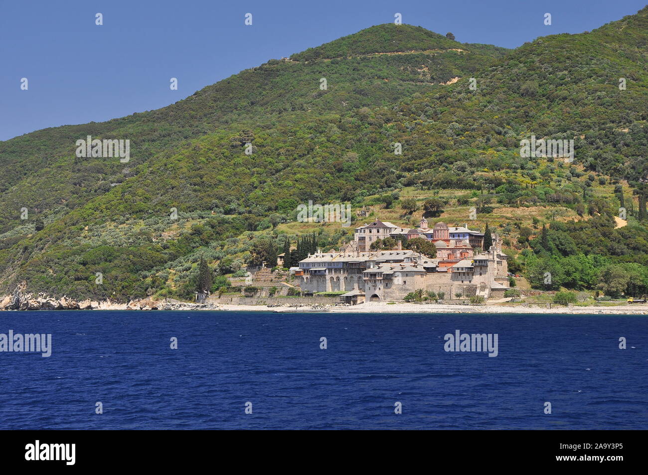 Athos - Holy Mountain in Greece with ancient monasteries Stock Photo ...
