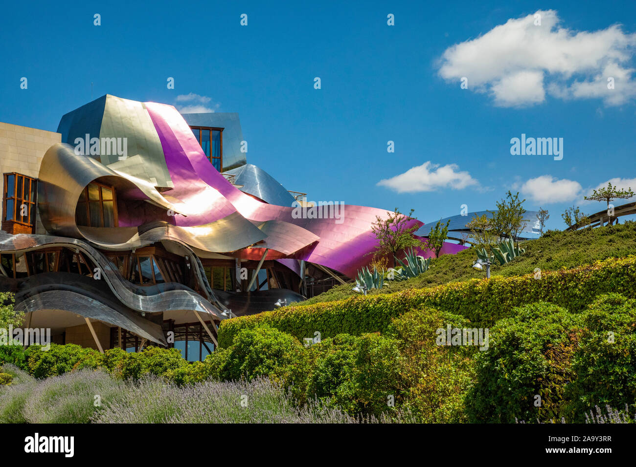 Spain, La Rioja Area, Alava Province, Elciego, elevated town view and ...