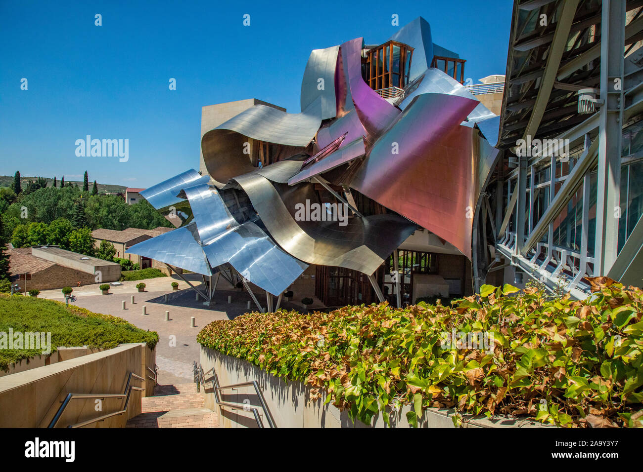 Spain, La Rioja Area, Alava Province, Elciego, elevated town view and ...