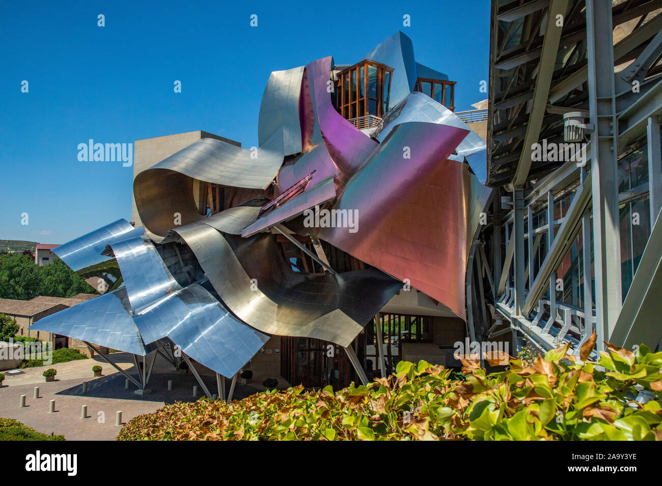 Spain, La Rioja Area, Alava Province, Elciego, elevated town view and ...