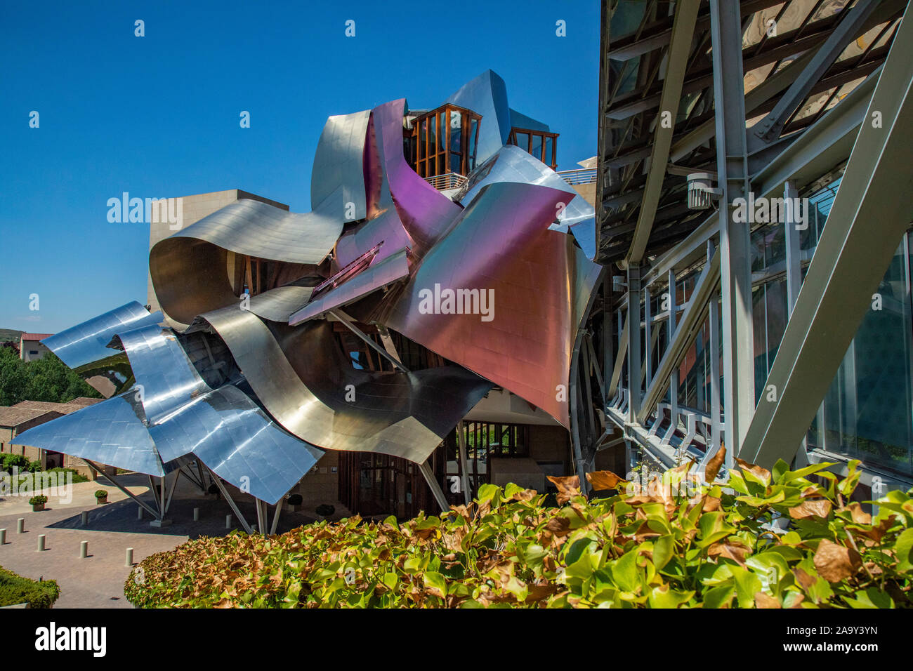 Spain, La Rioja Area, Alava Province, Elciego, elevated town view and ...