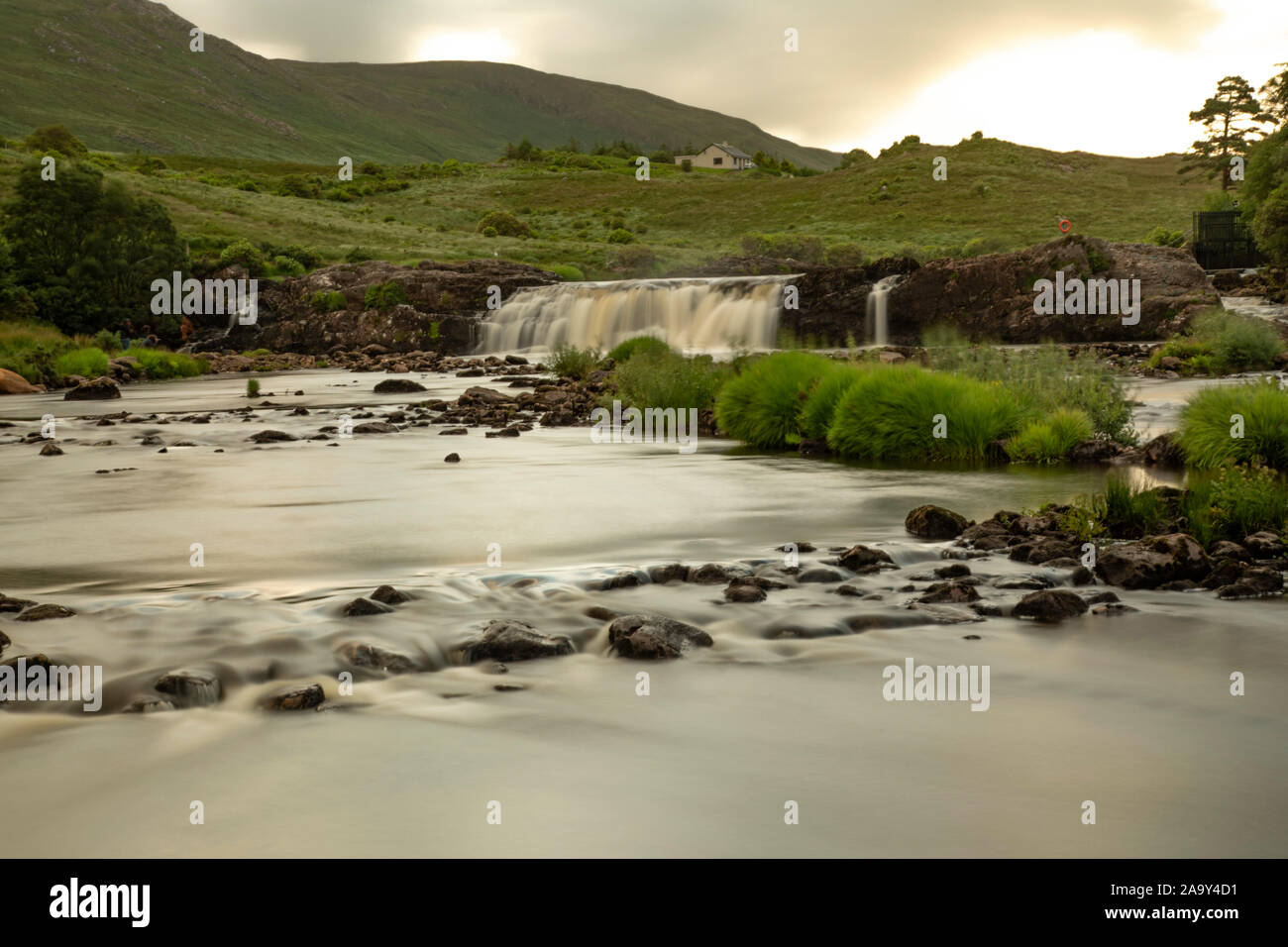 Ashleigh Falls, Mayo, Ireland. Connemara area, angler on a fishing ...