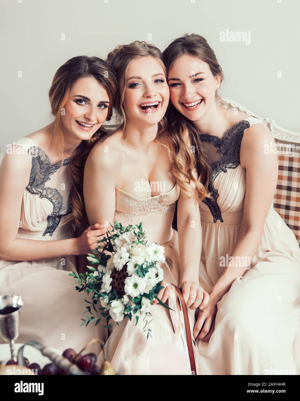 portrait of a happy bride with her two friends Stock Photo - Alamy