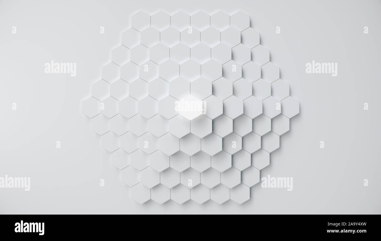 White geometric hexagonal abstract background. Surface polygon pattern with glowing hexagons ...