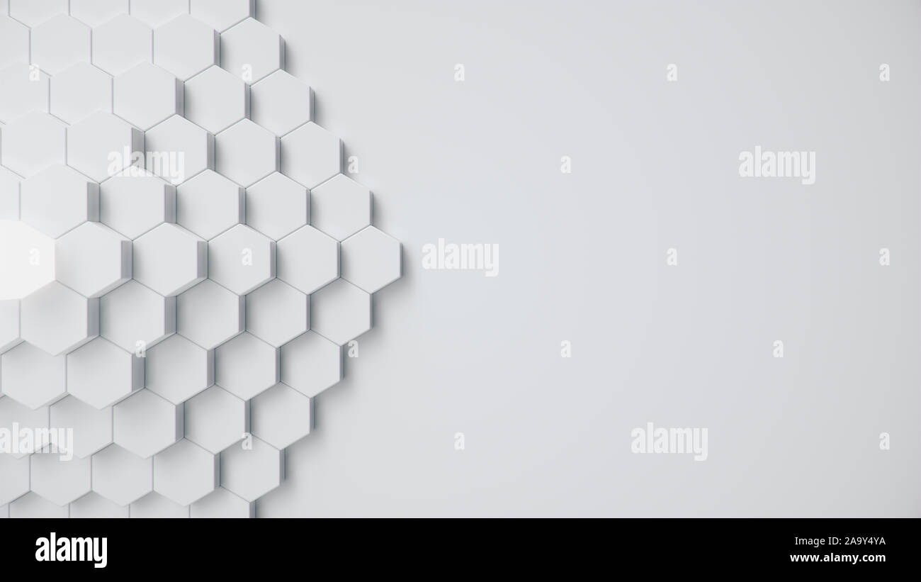 White geometric hexagonal abstract background. Surface polygon pattern with glowing hexagons ...