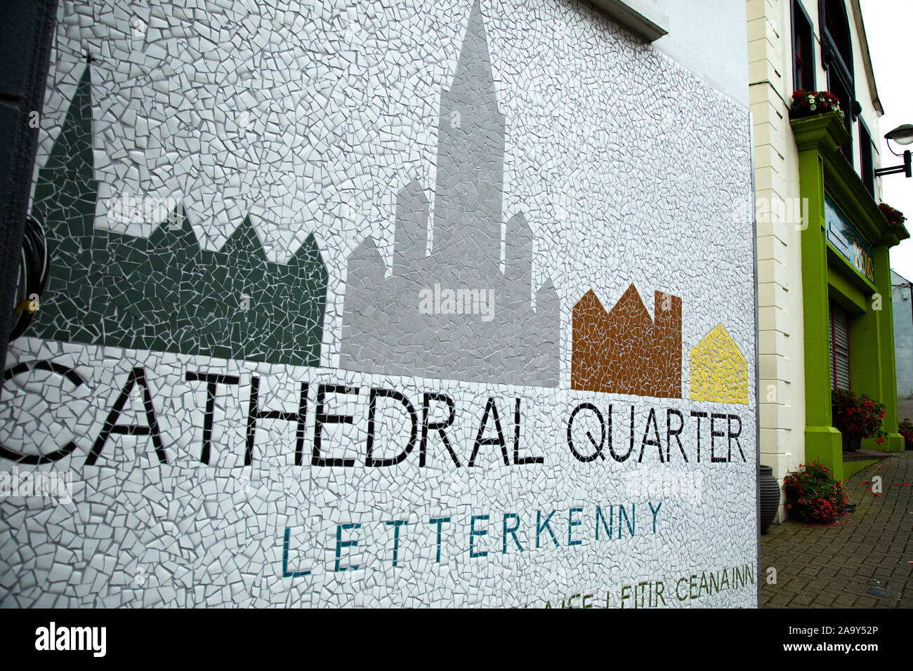 Cathedral Quarter sign in mosaic on wall in Letterkenny County Donegal ...