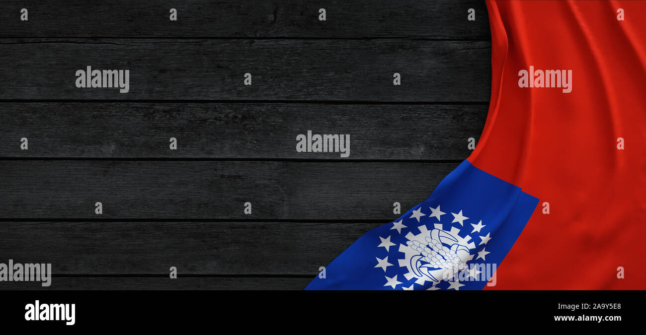 Flag of the Myanmar, fabric on dark wood Stock Photo - Alamy
