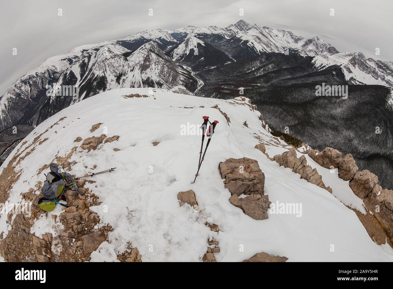 Trekking poles at Sulphur Skyline Trail Summit, Jasper, Alberta, Canada ...