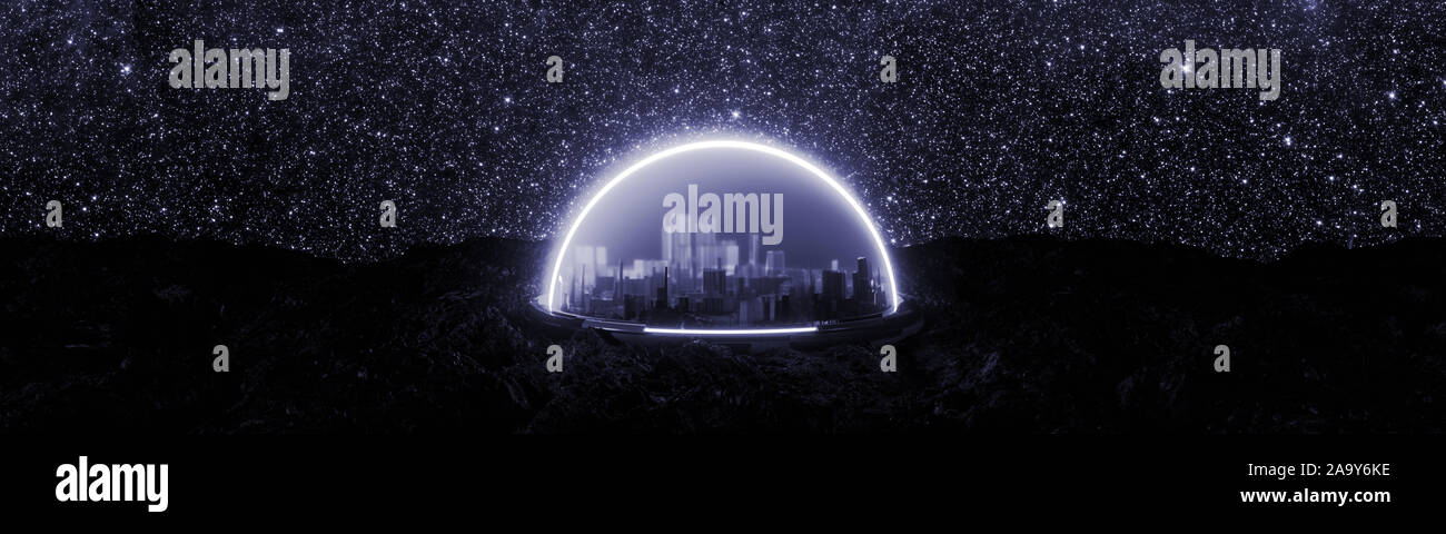 Illustration of abstract encapsulated futuristic city on space, on new ...