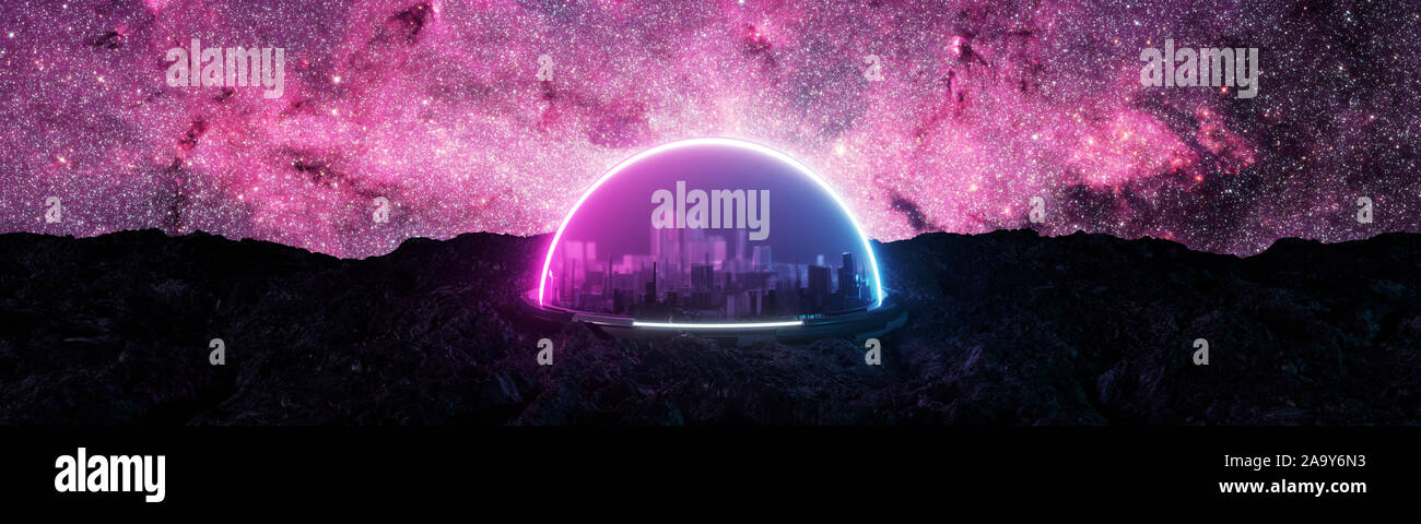 Illustration of abstract encapsulated futuristic city on space, on new ...