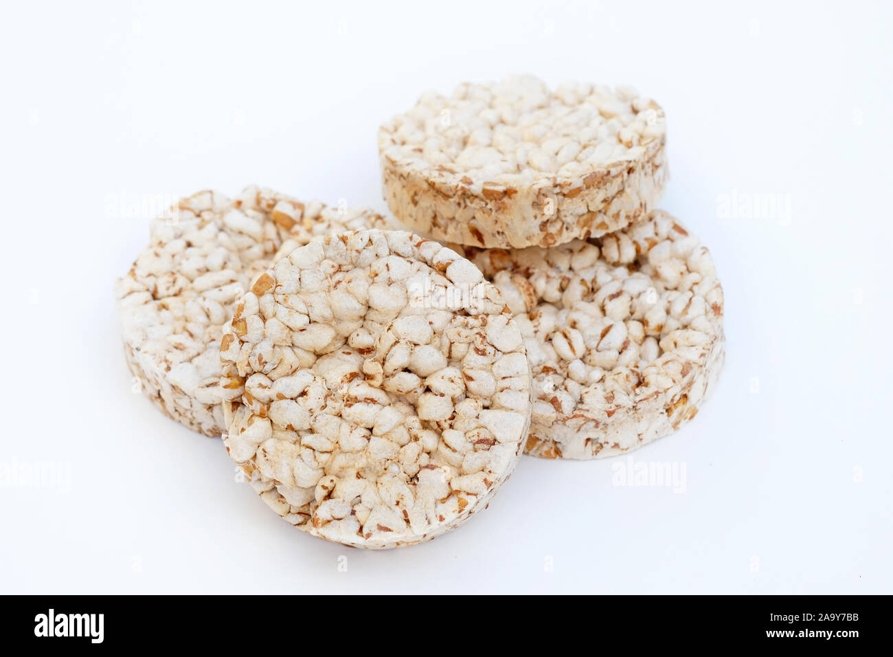 Round crunchy crispbreads on a white background. Round shaped cereal ...