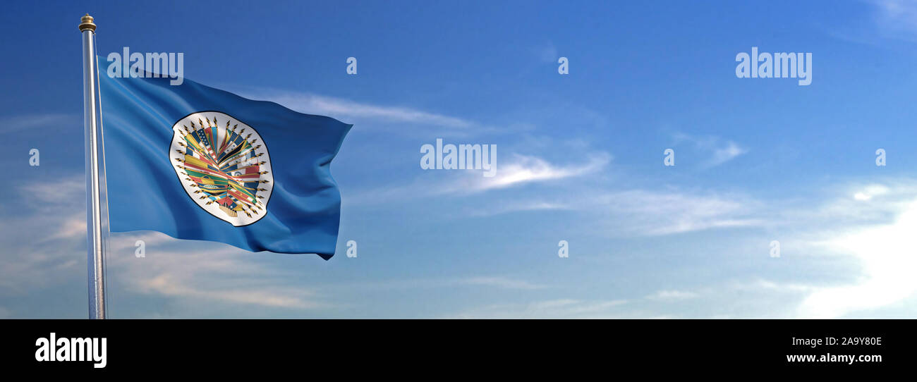 Flag of OEA rise waving to the wind with sky in the background Stock ...