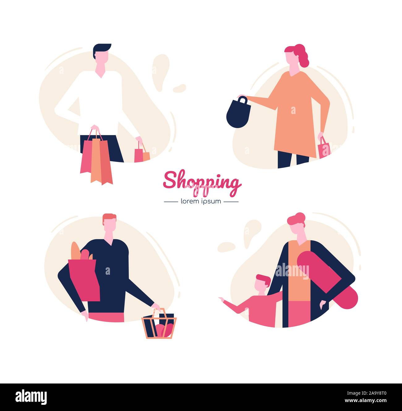 Shopping - flat design style vector characters set Stock Vector Image ...