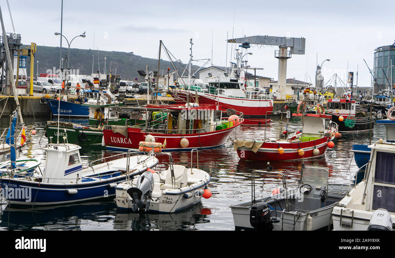 View of the port of Luarca with many recreational and fishing boats ...