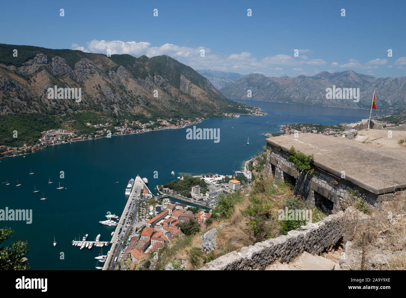Bay of Kotor. View from the old city road. Old fortress Stock Photo - Alamy