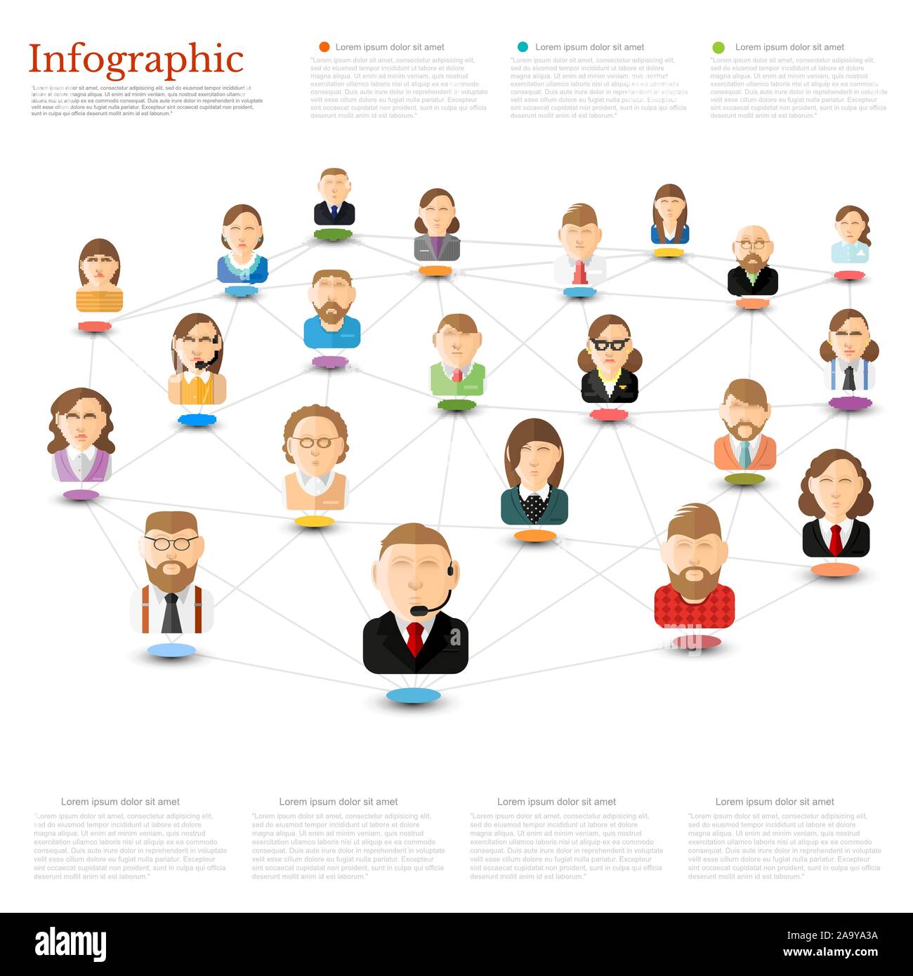 Flat concept business or connection infographic. Group of people ...