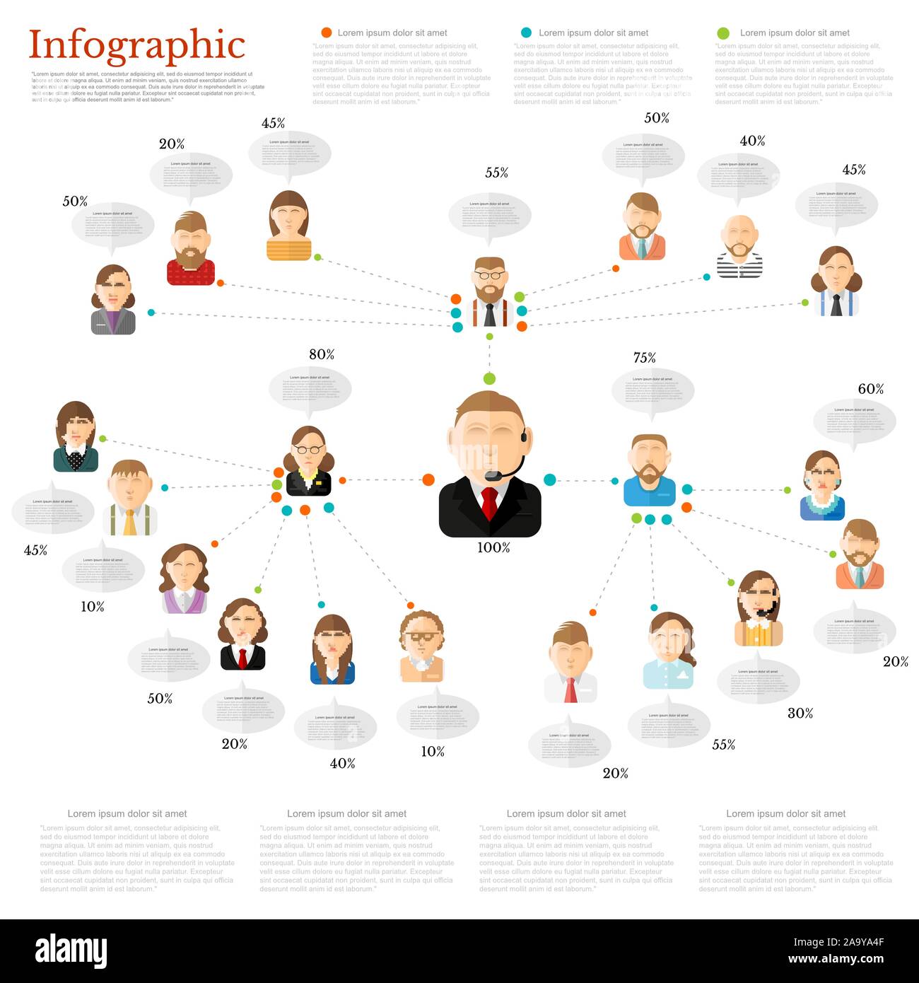 flat concept business or connection infographic. Group of people ...