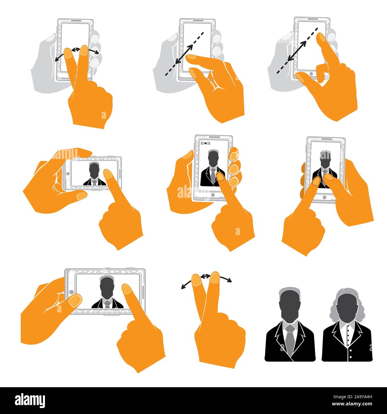 Set of Hand Holding Upright Mobile Phone Flat and Style Icons Stock ...