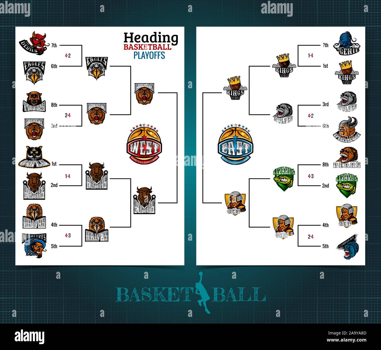 Two sided basketball brochure or flyer, streetball playoff template ...