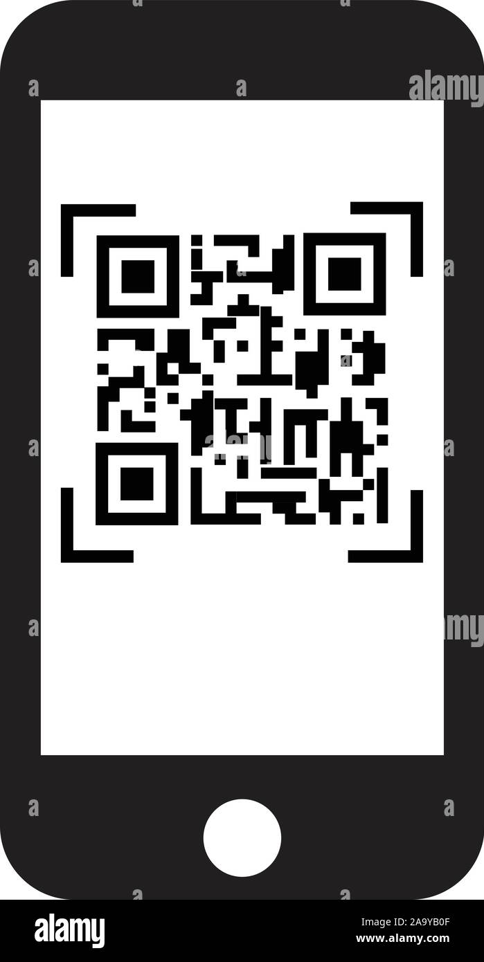 scan QR code with mobile phone icon on white background. flat style. qr code on mobile phone ...