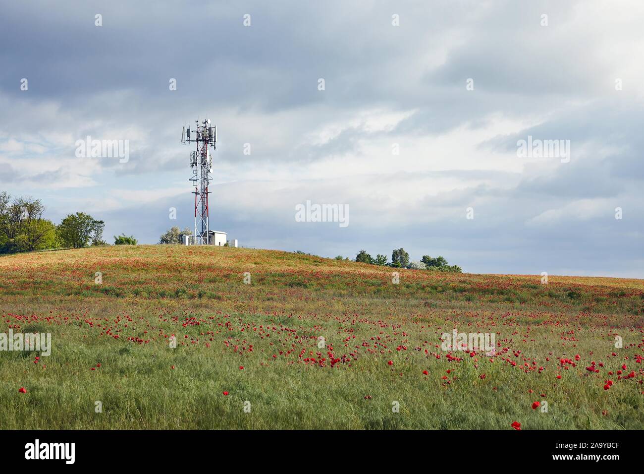 Transmitter towers on a hill Stock Photo - Alamy