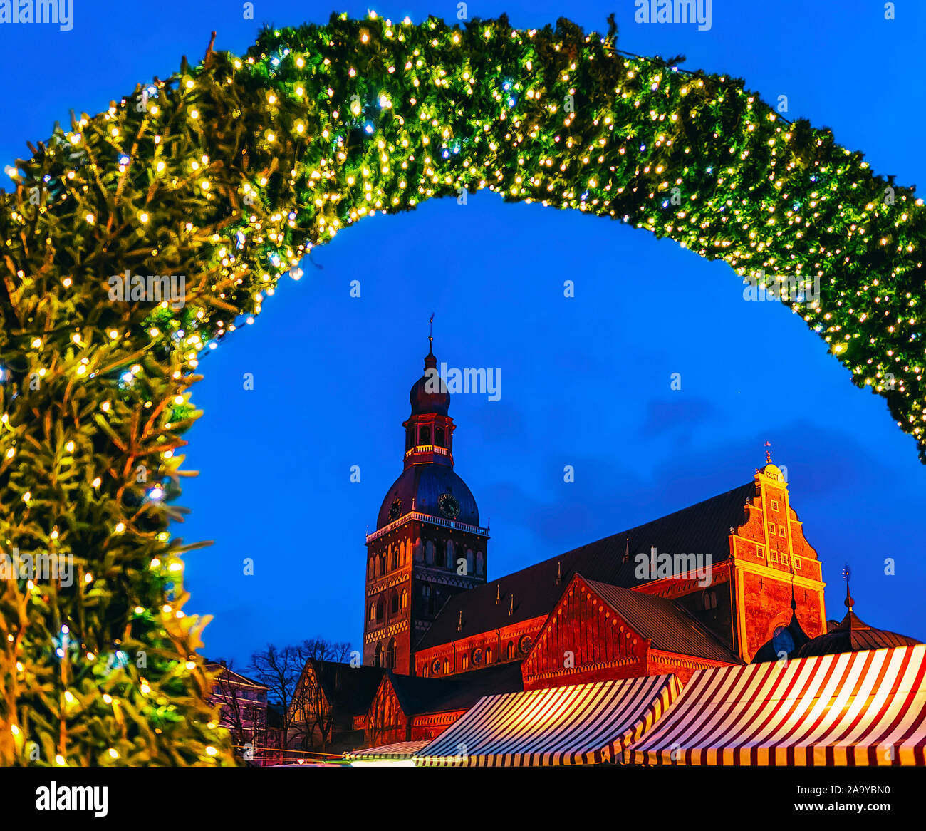 Entrance to Riga Christmas market Dome square new Stock Photo - Alamy