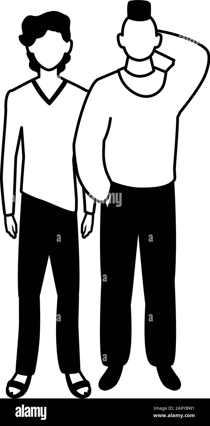 men standing faceless with different poses on white background vector ...