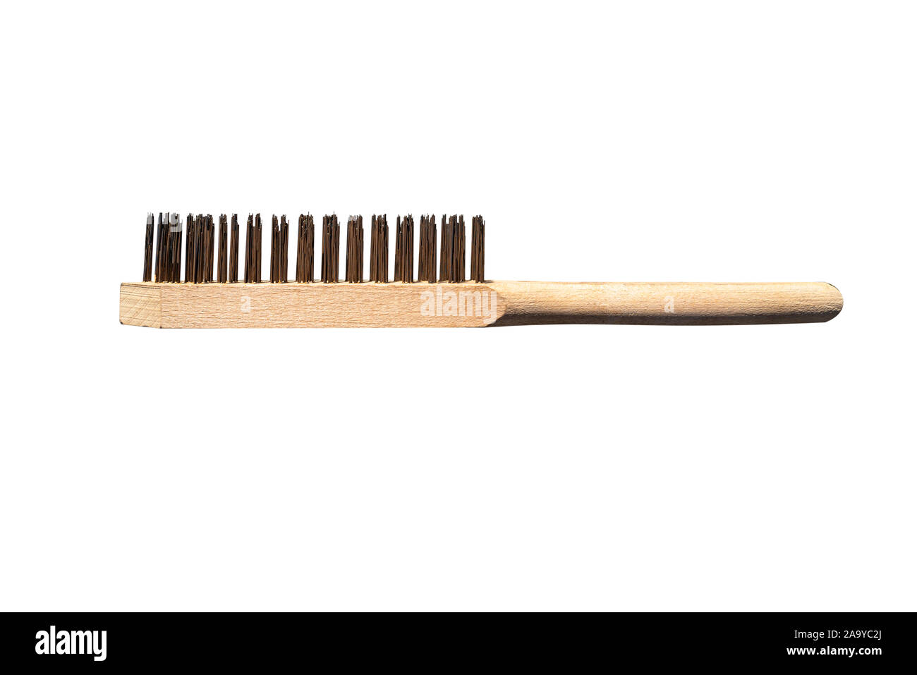 Long, wire brush with a wooden handle, isolated on a white background ...