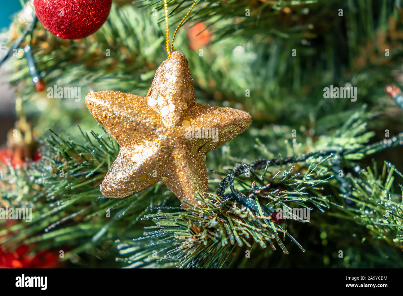 Close-up Christmas tree with traditional christmas decoration Stock ...