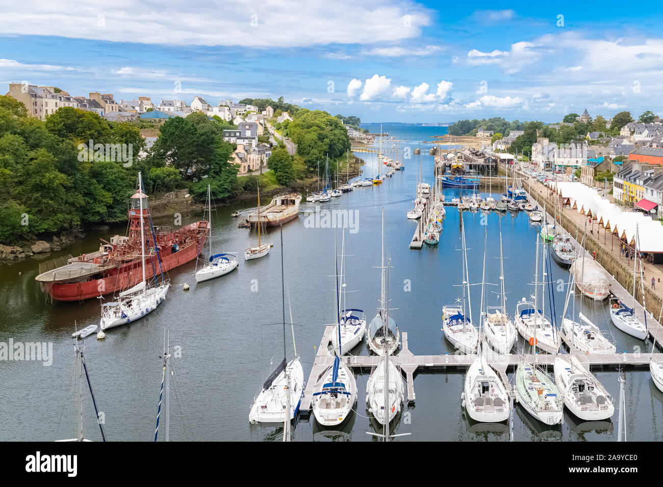 Douarnenez, the port Rhu in Brittany, beautiful aerial view of the ...