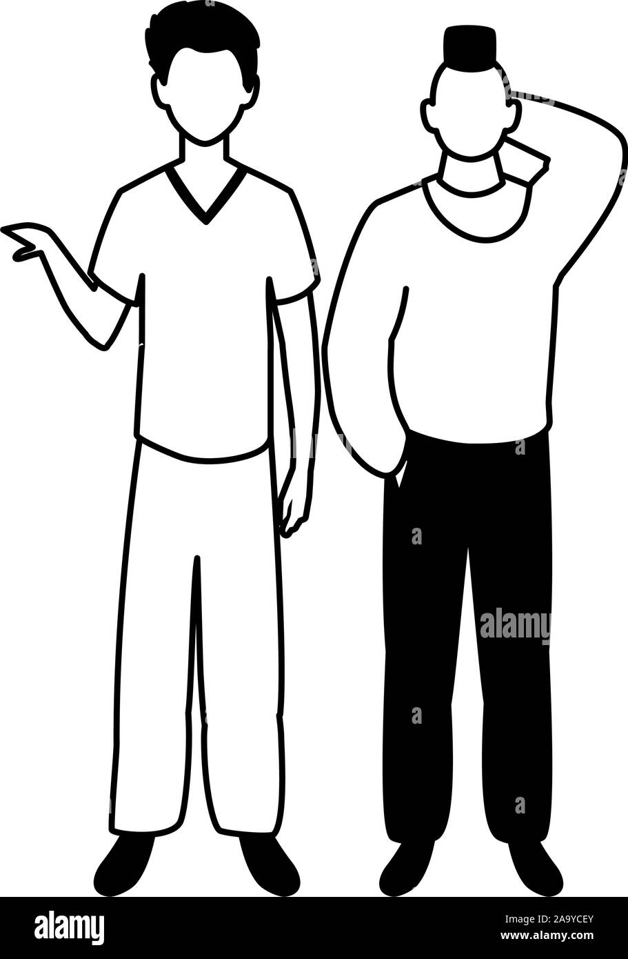 men standing faceless with different poses on white background vector ...