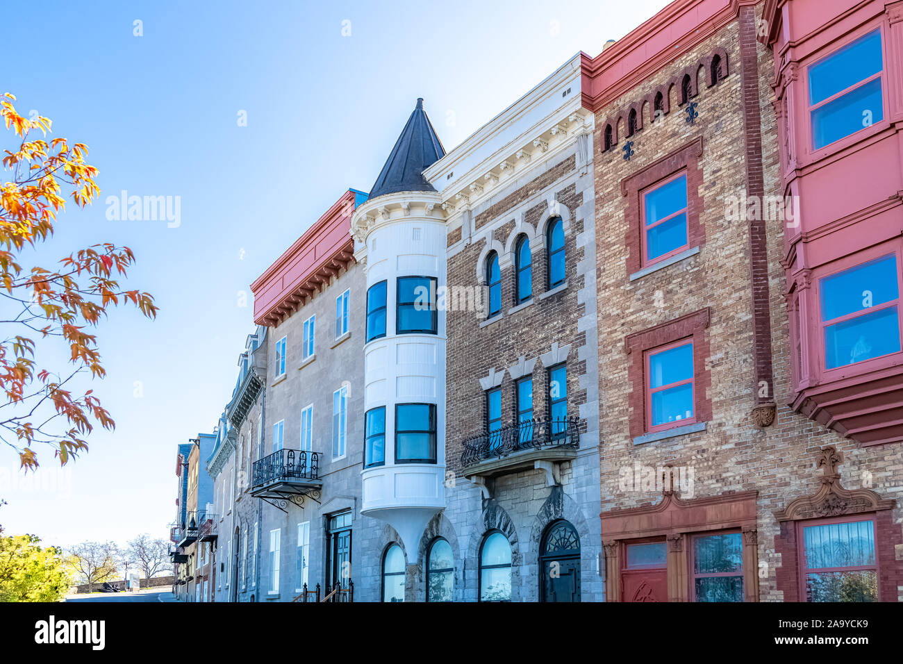 Quebec City, Canada, typical colorful houses in the historic center ...
