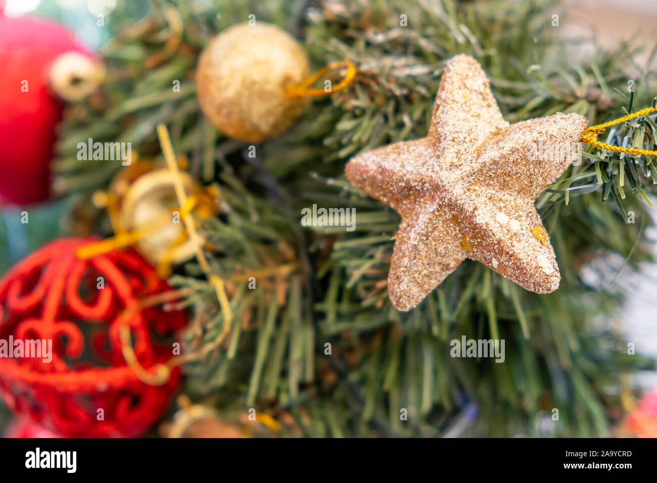 Close-up Christmas tree with traditional christmas decoration Stock ...