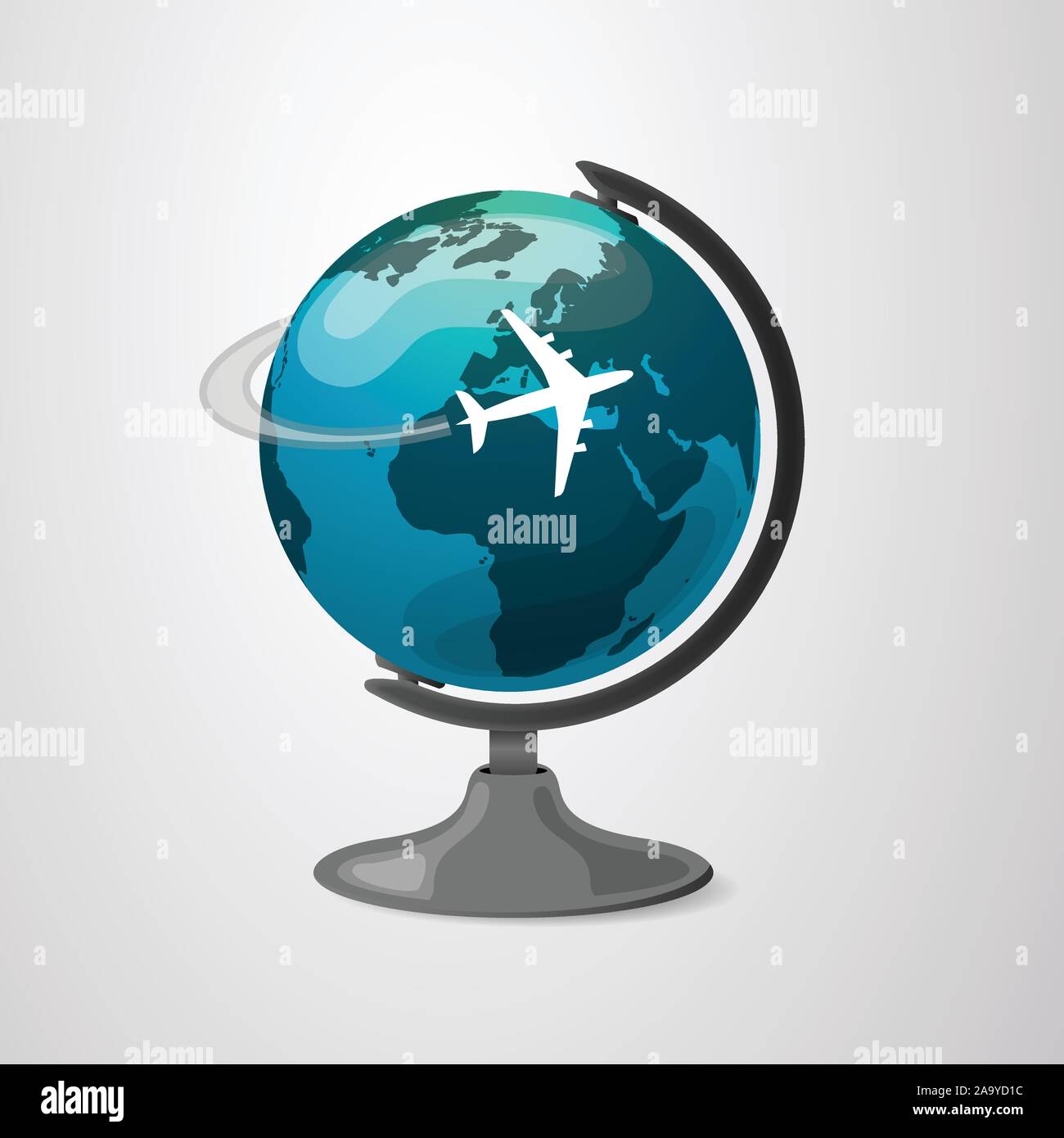 Desktop Globe with Airplane Flying Around the World - Concept ...