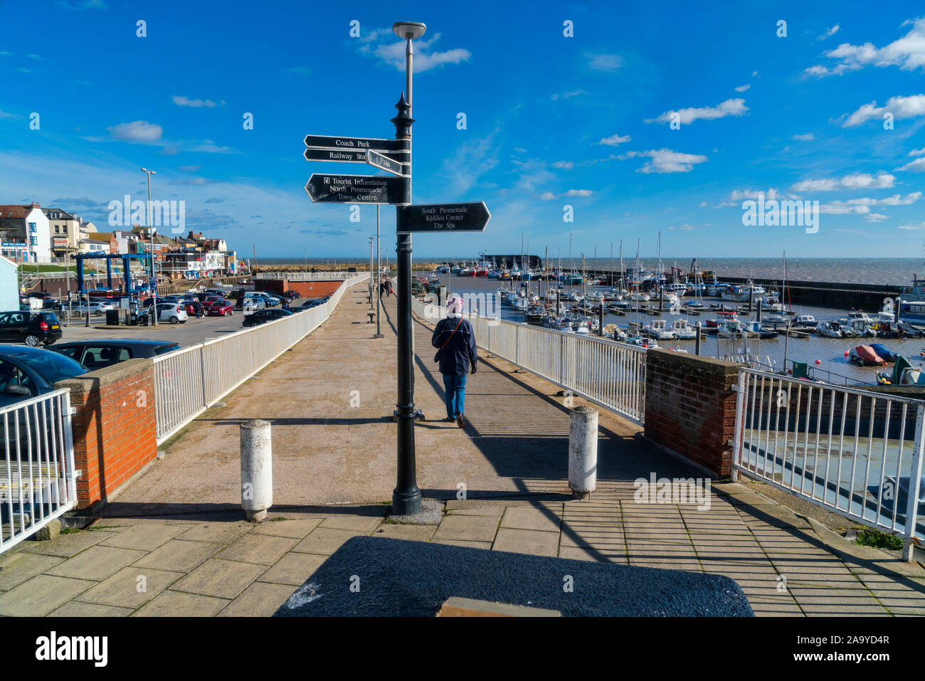 Bridlington pier, looking to harbour, East Riding, Yorkshire, England ...