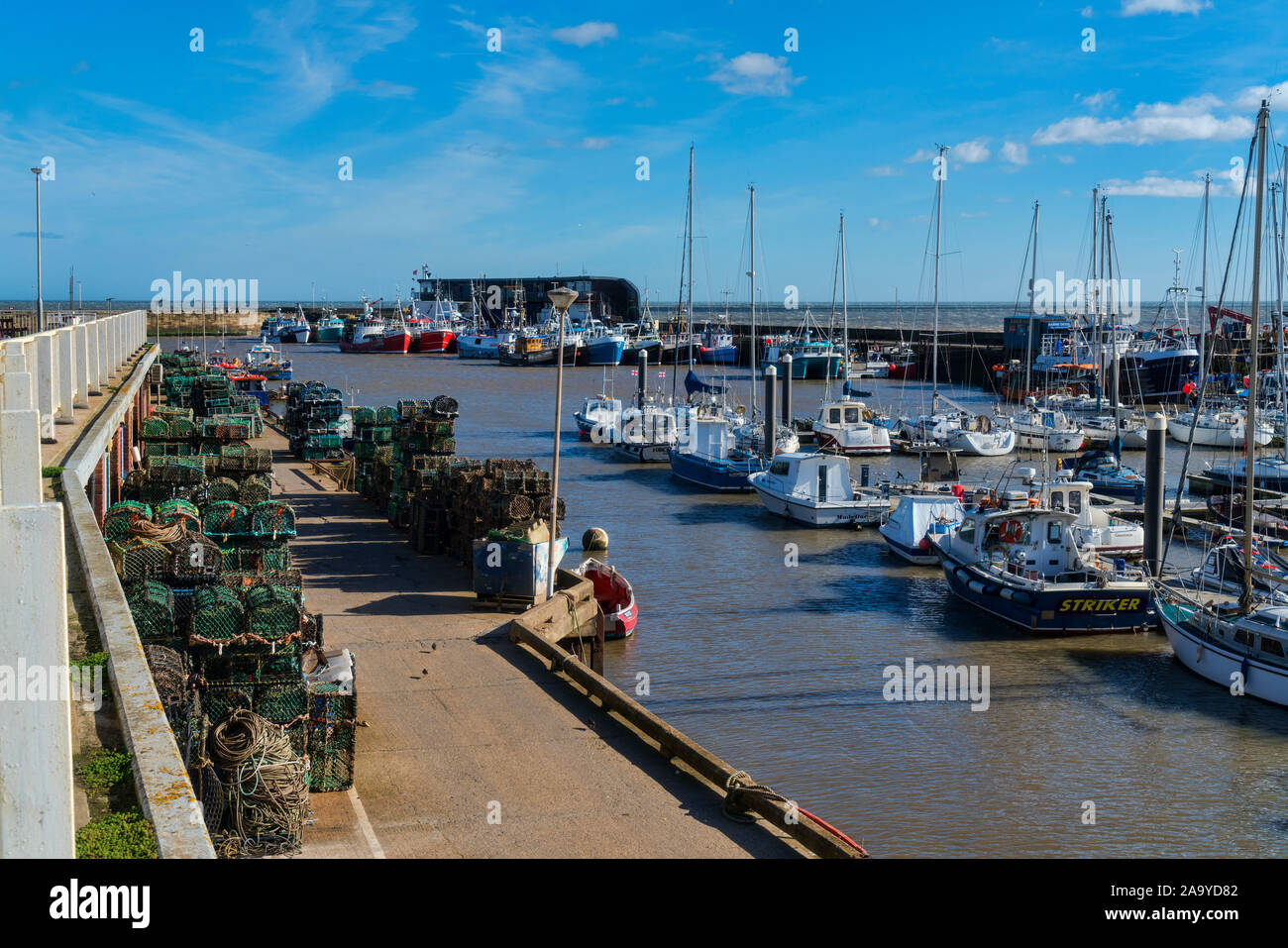 Bridlington pier, looking to harbour, East Riding, Yorkshire, England ...