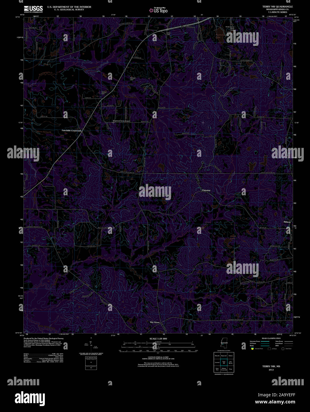 USGS TOPO Map Mississippi MS Terry NW 20120409 TM Inverted Restoration ...