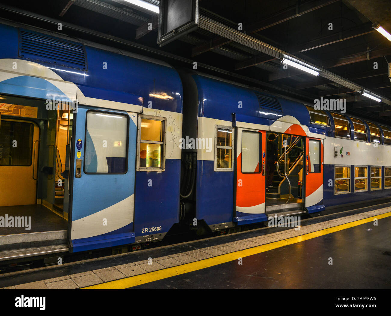 Paris, France - Oct 3, 2018. Underground metro station in Paris, France ...