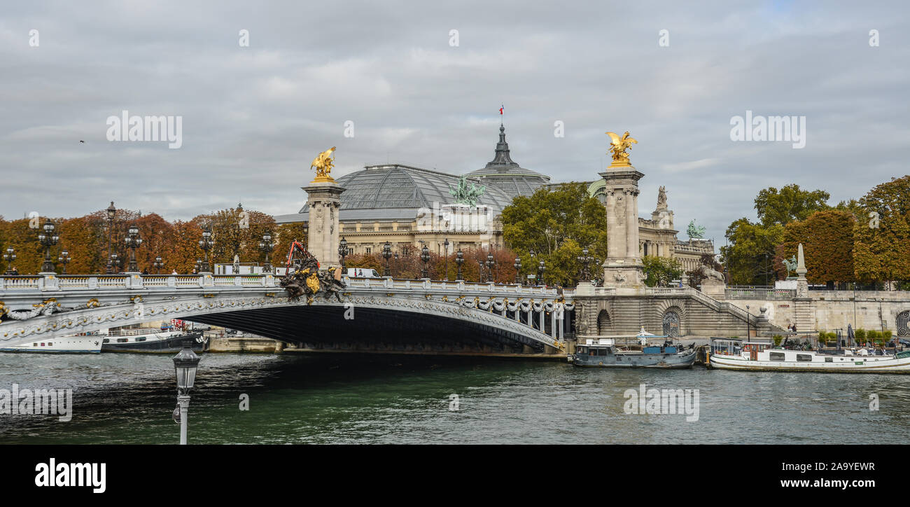 Paris, France - Oct 4, 2018. Historical architecture and River Seine in ...