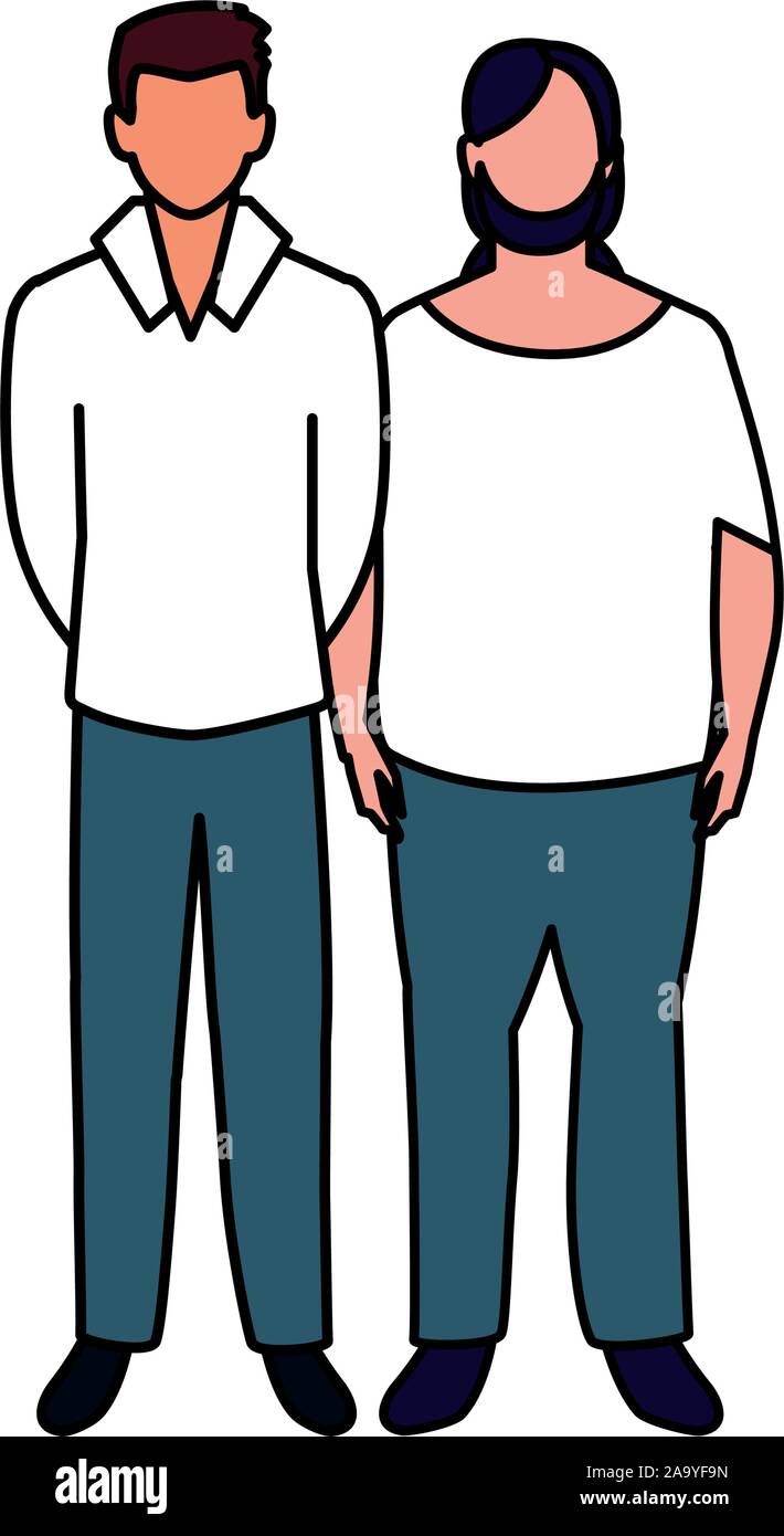 men standing faceless with different poses on white background vector ...