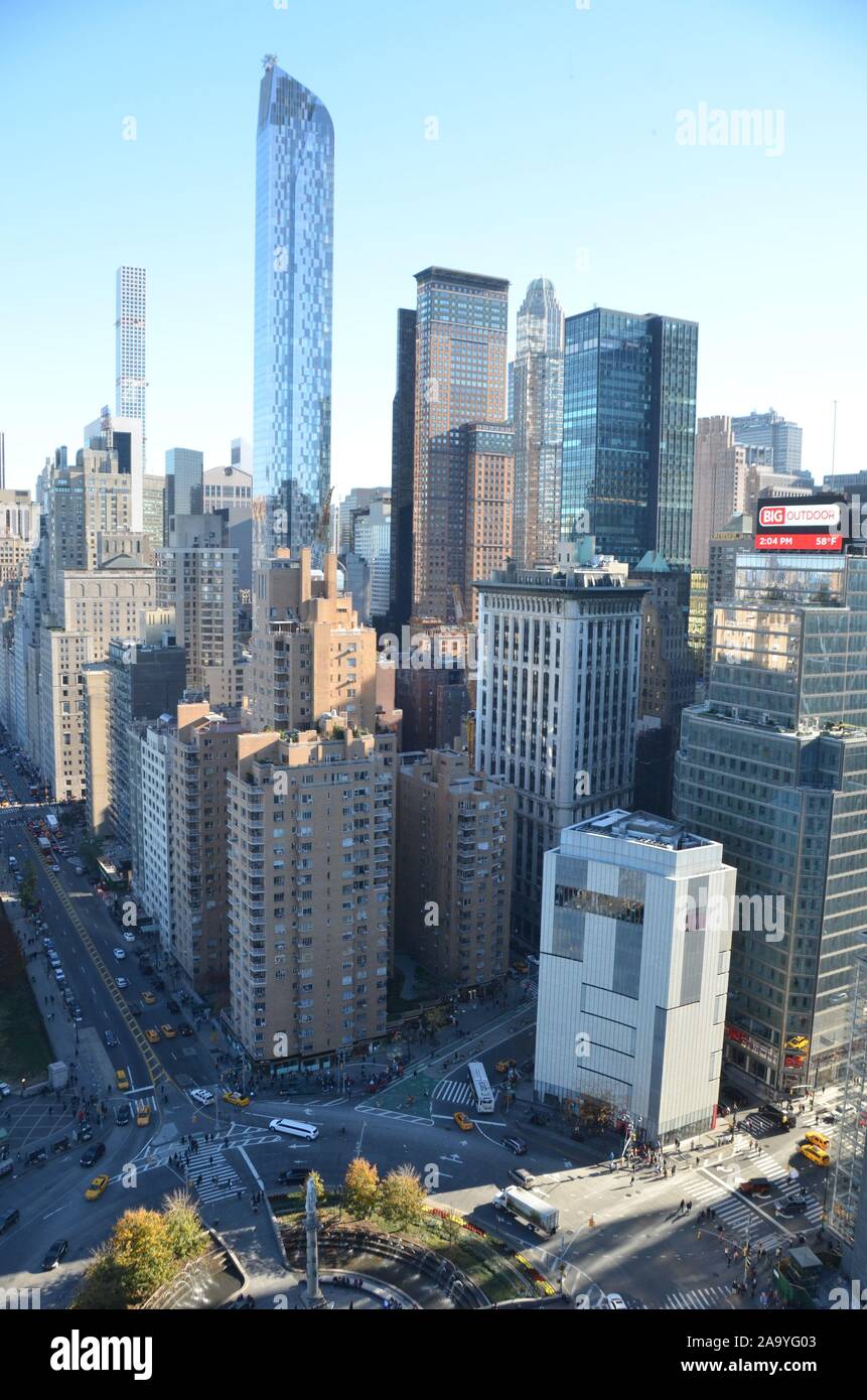 New York City Manhattan midtown view with skyscrapers and blue sky in ...