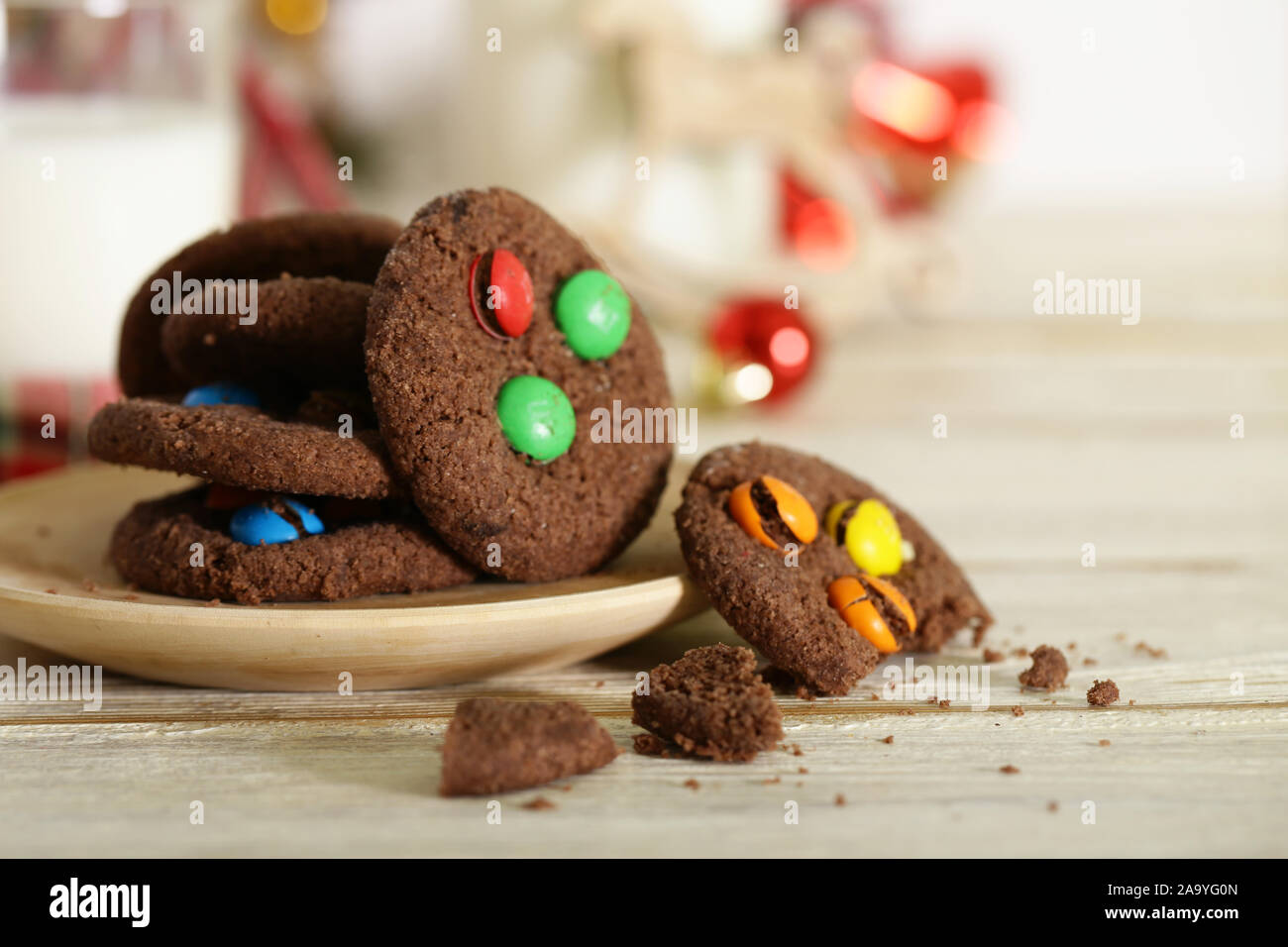 chocolate cookies with milk for dessert and refreshments Stock Photo ...