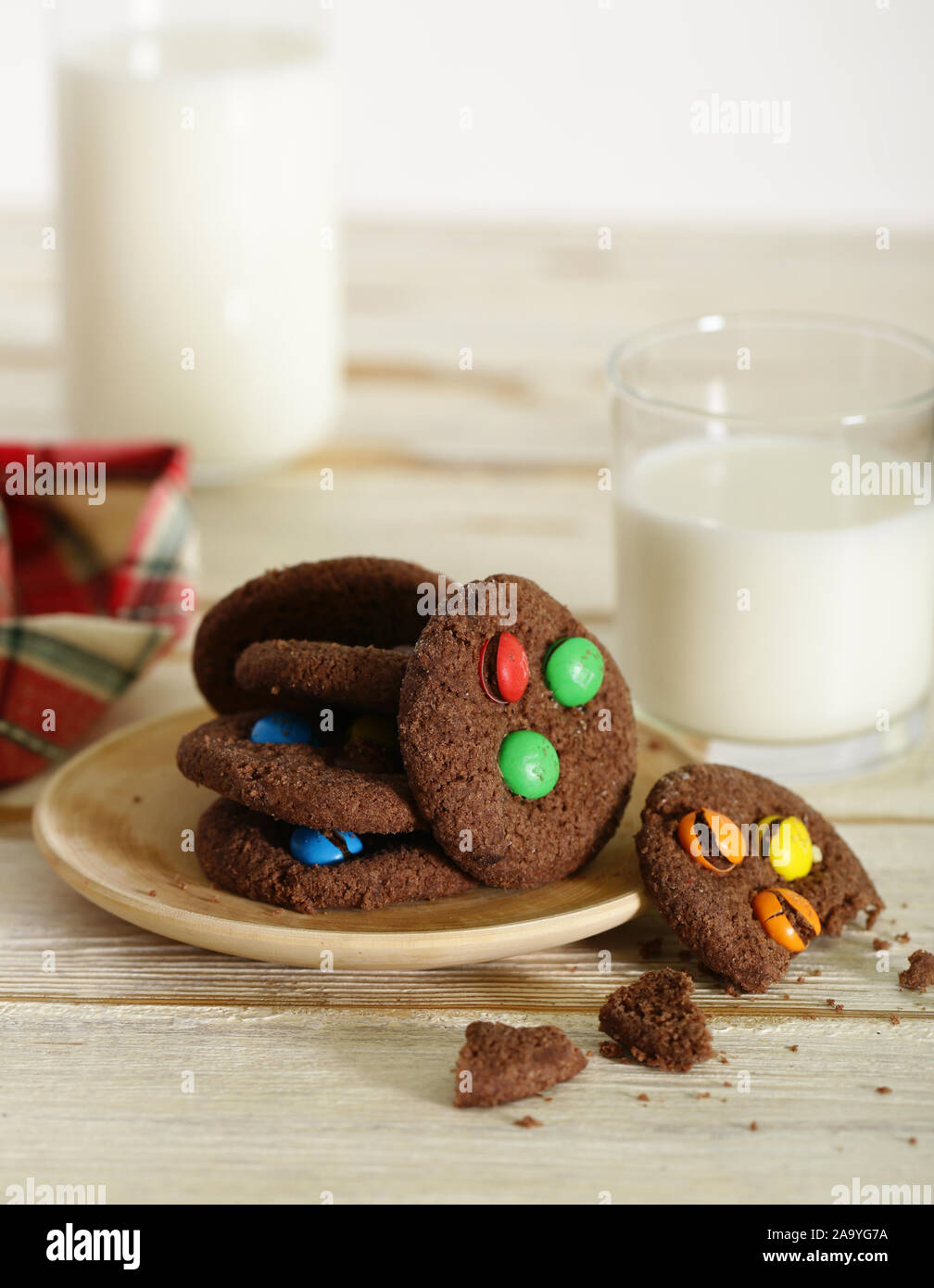chocolate cookies with milk for dessert and refreshments Stock Photo ...
