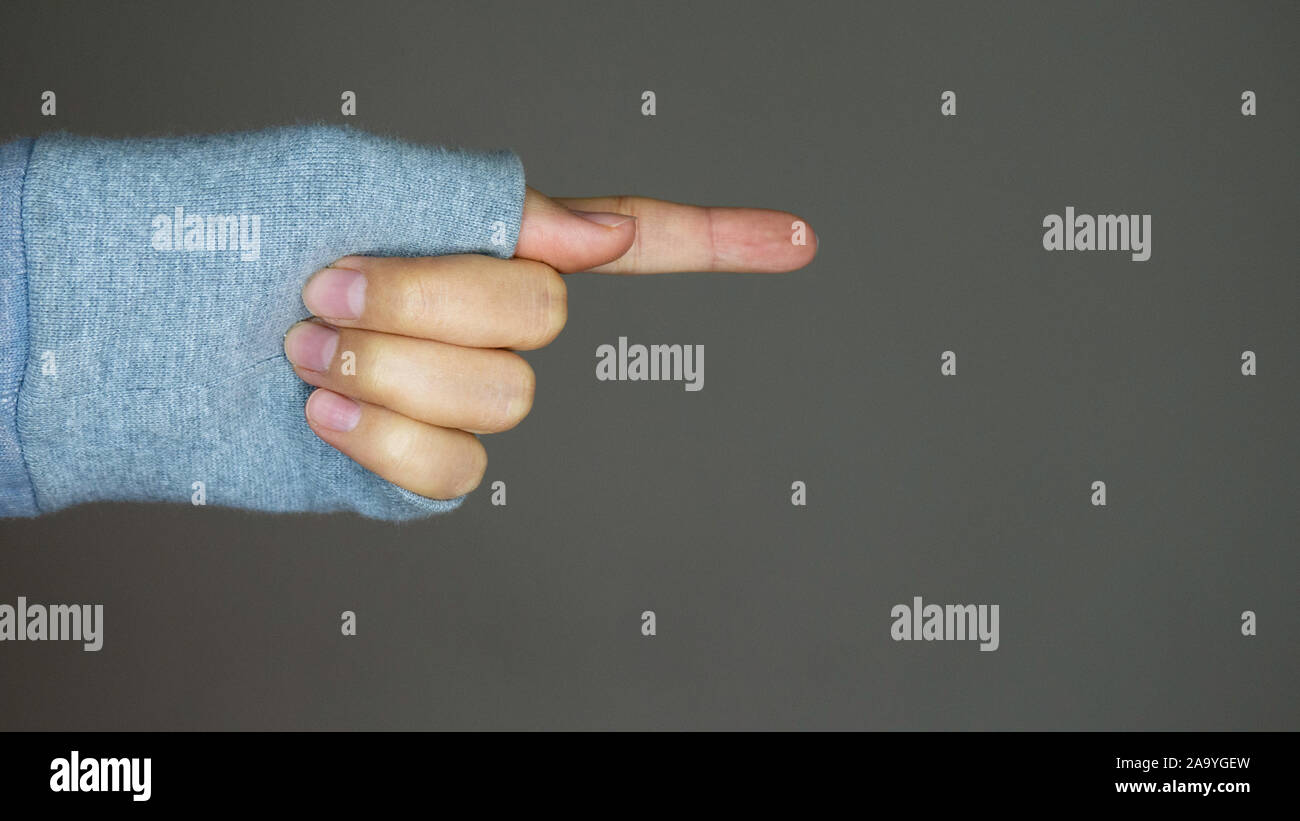 Closeup of a hand pointing at something. Woman's pointing finger Stock ...