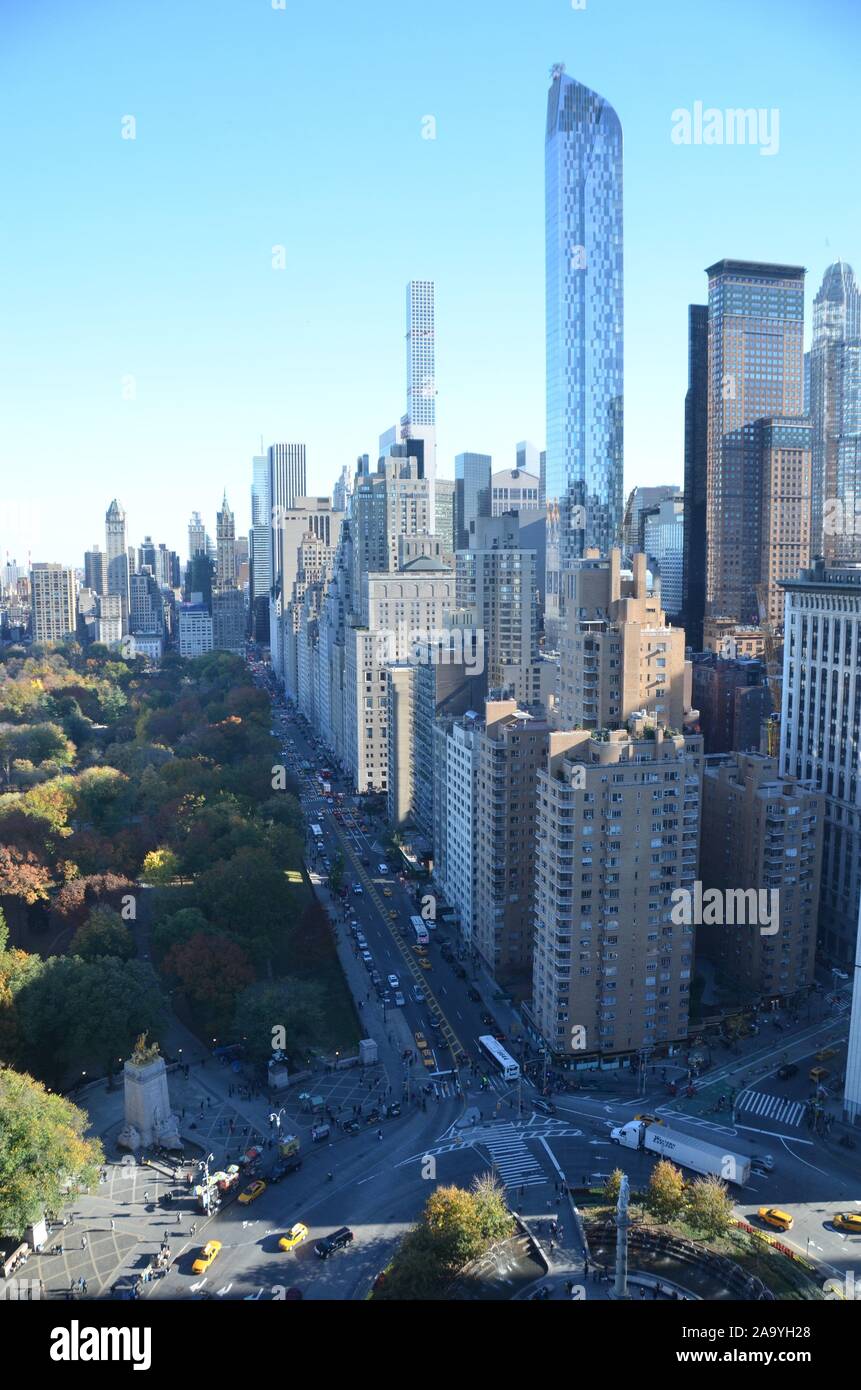 New York City Manhattan midtown view with skyscrapers and blue sky in ...