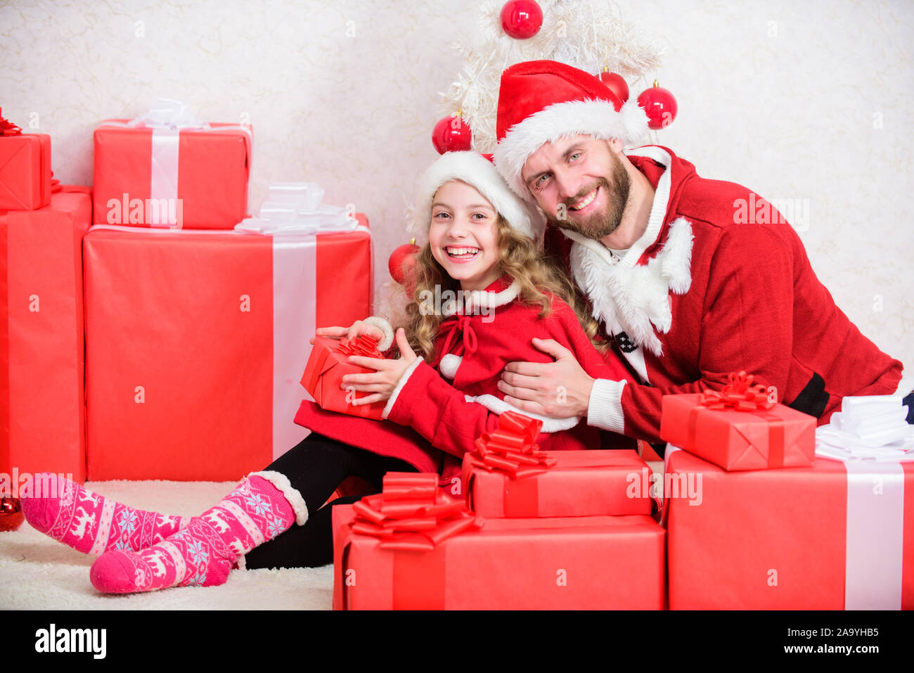 Idyllic moments. Happy childhood. Christmas family holiday. Father ...