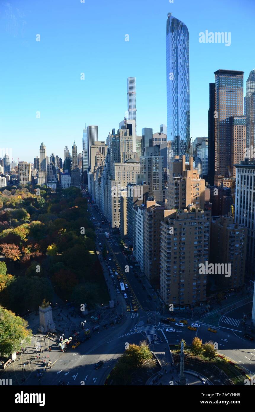 New York City Manhattan midtown view with skyscrapers and blue sky in ...